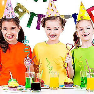 Crazy Straws,Reusable Straws,64pcs Reusable Straws with Valentine's Day Cards, Loop Novelty crazy straws and Valentines Cards for Classroom Exchange Prizes, Valentine Party Favors,Various Parties