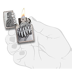Zippo Fire Breathing Dragon Emblem Brushed Chrome Pocket Lighter, One Size
