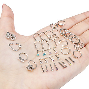 Kridzisw 18g Nose Ring Hoop Stud Piercing Jewelry for Women 316L Stainless Surgical Steel L Shaped Bend Straight Silver Nose Nostril Ring Hoop Stud Pin Bone Earring Piercing Jewelry women Men 8mm 2mm