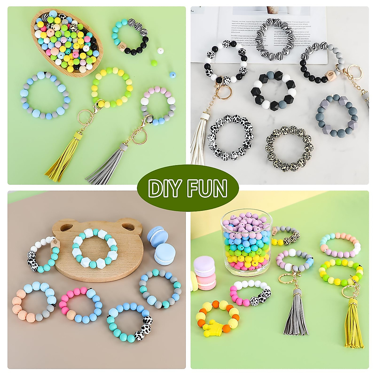 255Pcs Silicone Beads, Silicone Beads for Keychain Making, 12mm 15mm Loose Beads for Keychain Making 15 Colors Bead Bracelet Making kit, Craft Necklace Beads for DIY Jewelry Making