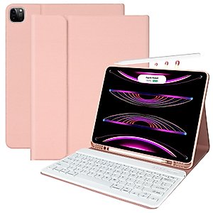 Keyboard Case for iPad Pro 12.9 2022 6th Generation / 2021 5th Gen / 2020 4th Gen / 2018 3rd Gen, 12.9-inch iPad Pro Case with Magnetically Detachable Wireless Keyboard and Pencil Holder, Champagne