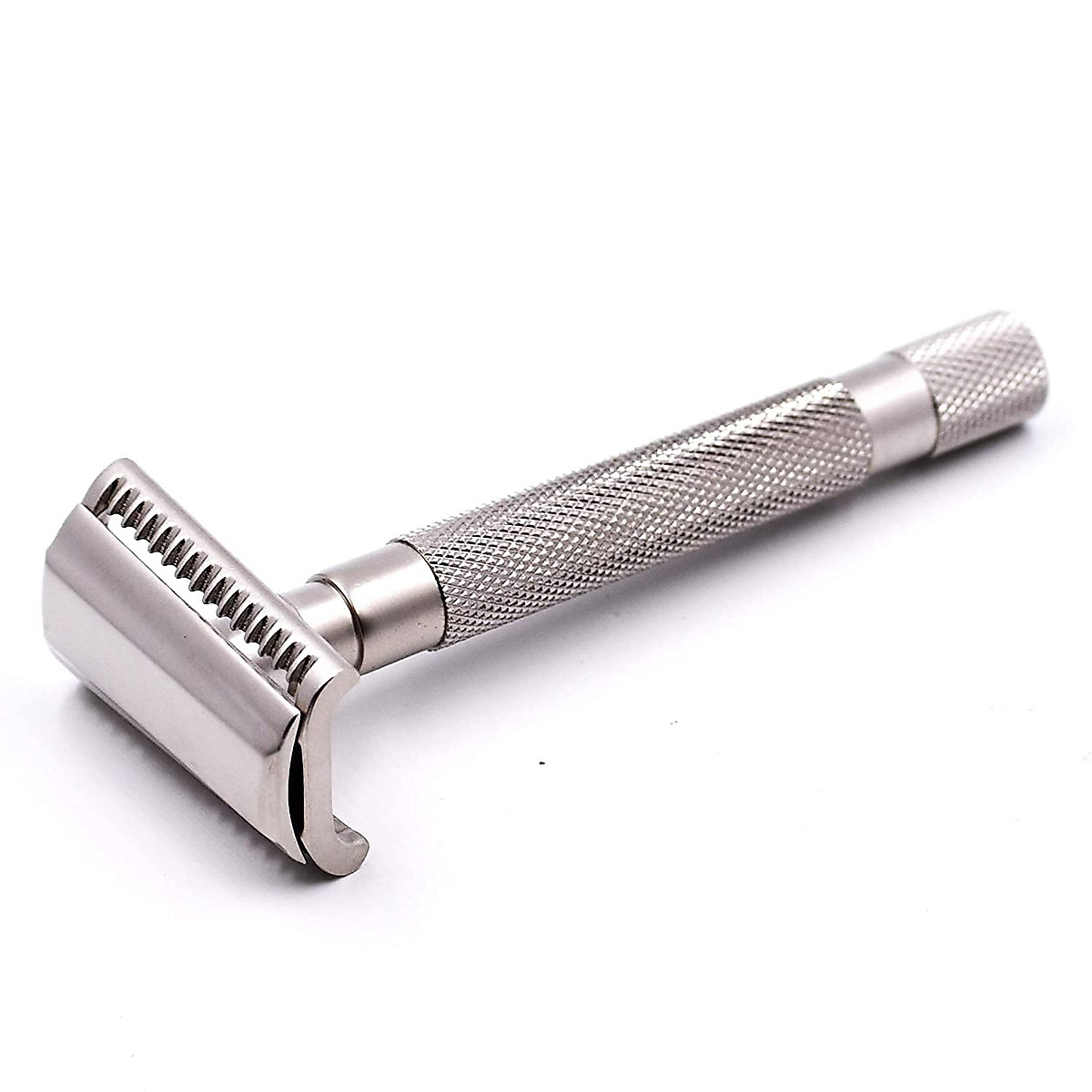Parker THE SEMI SLANT, Double Edge Safety Razor and 5 Parker Blade Refills - Electroplated Satin Chrome Solid Brass Handle - Delivers a Barbershop Shave at Home