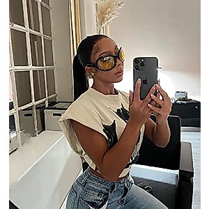 GUVIVI Oversized 90s Y7K Sunglasses for Women Men Shield Flat Top Cool Sun Glasses Eyewear