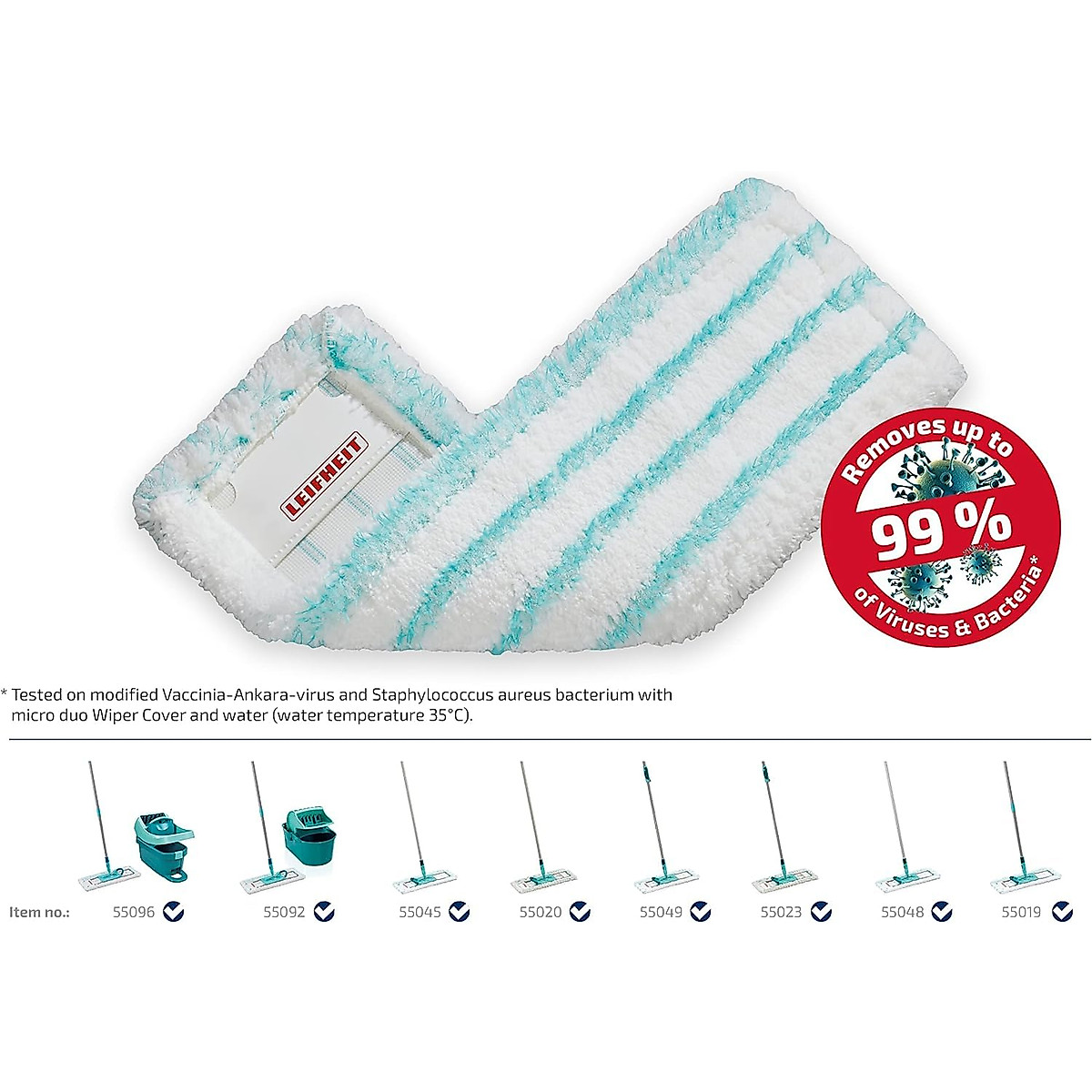 Leifheit Profi Micro Duo Wiper, Folded, for All Smooth Floors, Replacement Cover, 55126, XL 42, Blue