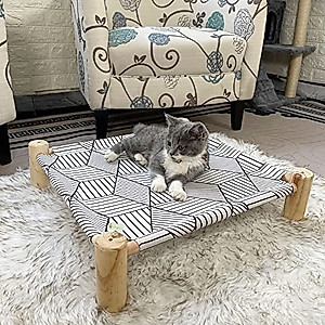 Babyezz Cat and Dog Hammock Bed, Wooden cat Hammock Elevated Cooling Bed, Detachable Portable Indoor/Outdoor pet Bed, Suitable for Cats and Small Dogs (White Diamond)