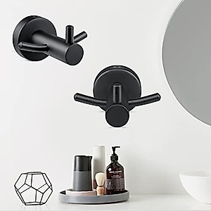 JAAWAN Pack of 2 Matte Black Wall Mounted Towel Hooks for Bathroom Shower Kitchen Cabinet Closet Door, SUS304 Stainless Steel Double Bath Robe Hook