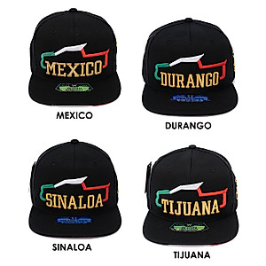 Mexican Hat Mexico State Federal Logo Embroidered Snapback Flat Bill Baseball Cap (Mexico) Black