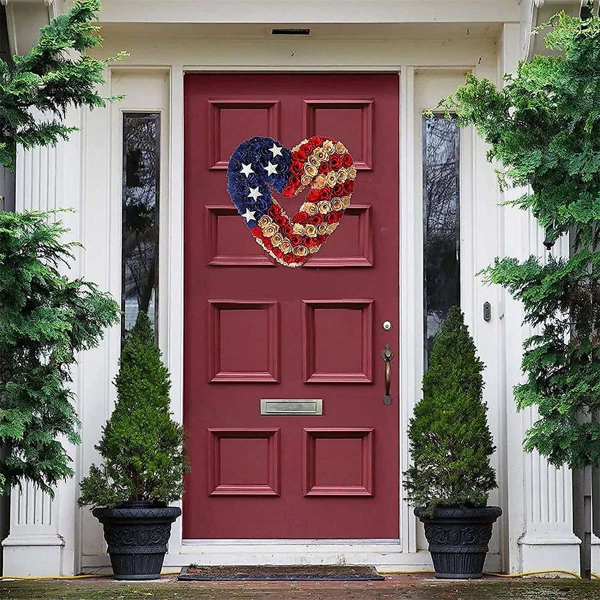 Patriotic Independence Day Wreath American Front Door Wreath 4th of July Wreath Memorial Day Wreath Handmade Hanging Wreath Red White and Blue Flag Day Wreath Veteran's Day Garden Home Decor (E)