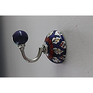 PARIJAT HANDICRAFT Hand Painted Beautifully Multicolored Ceramic Wall Hook Hanger Key Holder hat Clothes hangings Bath Towel Hook Hanger.
