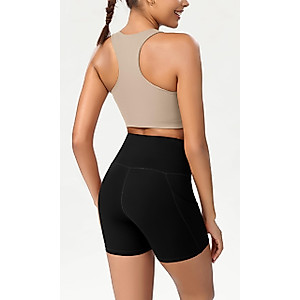 ODODOS 5" Tummy Control Yoga Shorts for Women with Pockets High Waist Athletic Workout Biker Shorts, Black, Small