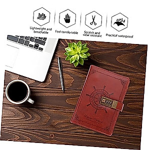 Ciieeo 1pc Sailor Notebook Digital Notepad Pocket Size Notebook Hardback Notebook Writing Journal Lock Diary Pu Notepads Magazine Commodity Shaft Lock Password Book Travel Brown Pu