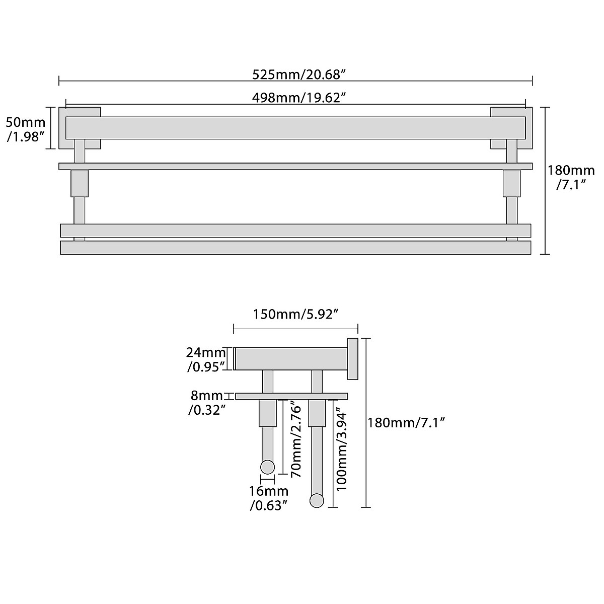 Alise Bathroom Glass Shelf with Double Towel Bar, Tempered Glass Bathroom Shelf Wall Mounted, SUS304 Stainless Steel Modern Floating Shelf, Brushed Nickel, 20 inch