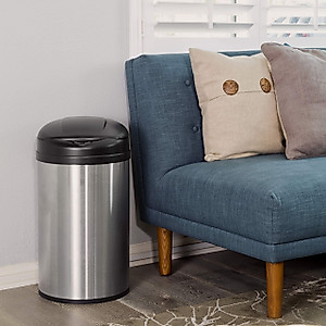 NINESTARS DZT-40-8 Automatic Touchless Infrared Motion Sensor Trash Can, 11 Gal 40L, Stainless Steel Base (Round, Black Lid)