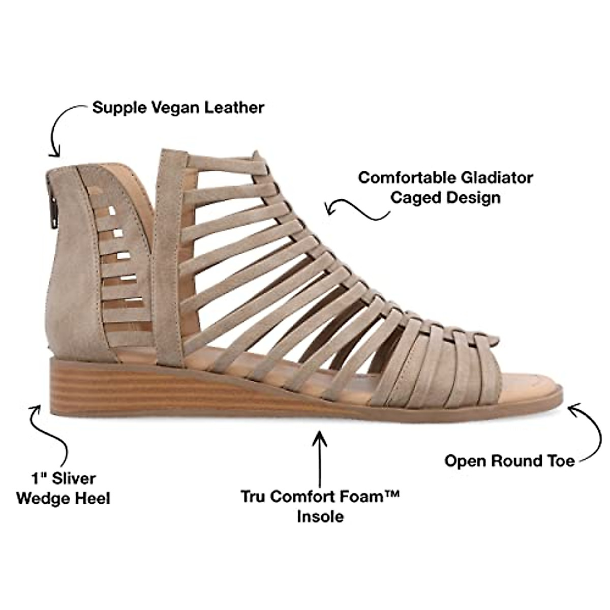 Journee Collection Women's Delilah Tru Comfort Foam Wide Width Gladiator Sliver Wedge Sandals - Taupe - Size: 8.5 Wide