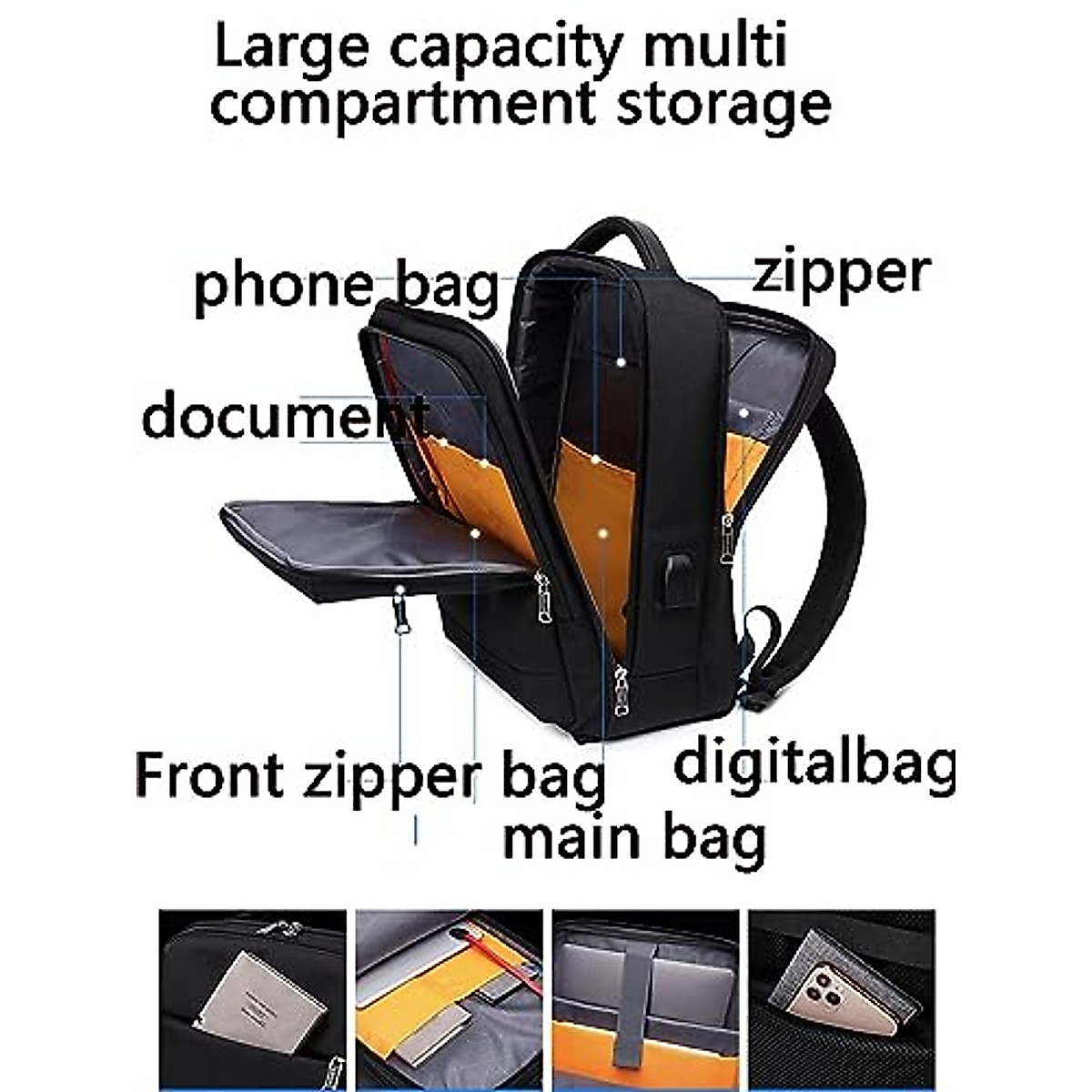 Laptop Backpack 18in Business LeisureTravel Backpacks with USB Port Large Capacity Work Computer Bags for Women Men (Black-A)