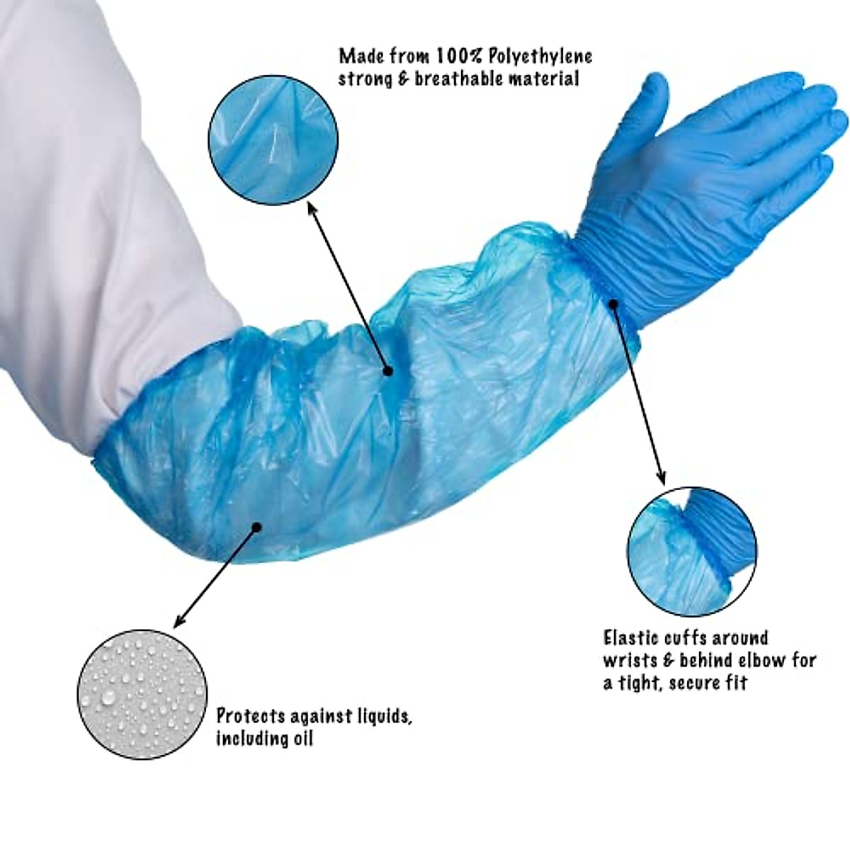 Disposable Plastic Sleeves | Blue | 100 Pack | 18 Inch | Waterproof Arm and Sleeve Protection