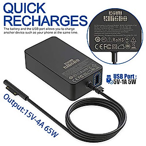 Surface Pro Surface Laptop Charger,65W Power Supply Adapter[Updated] Compatible with Microsoft Surface Pro 9/8/X/7+/7/6/5/4/3,Surface Laptop 5/Studio/4/3/2/1,Surface Book,Surface Go 3/2/1&Travel case