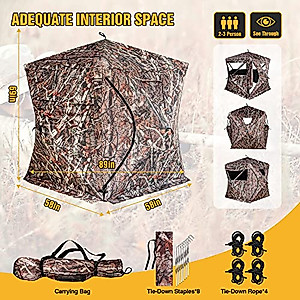 Rodanny Hunting Blind, 270 Degree See-Through Ground Blind 2-3 Person, Pop-Up & Portable Durable Hunting Blind with Carry Bag, for Deer & Turkey Hunting