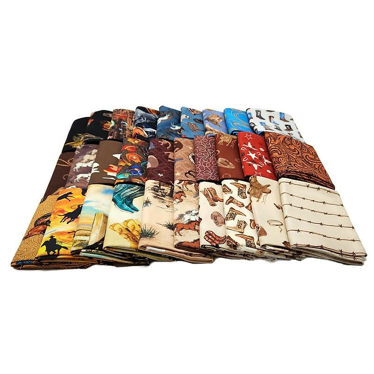 10 Fat Quarters - Assorted Western Cowboys Old West Out West Horses Rodeo Horse Lasso Boots Horseshoes Quilters Cotton Fabric Bundle M221.11