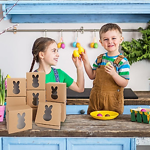 Whaline 24Pcs Easter Treat Boxes Kraft Cardboard Box with Bunny Shape Window Easter Spring Holiday Paper Gift Containers for Cookies Goodies Candies Sweets Easter Party Favor Supplies