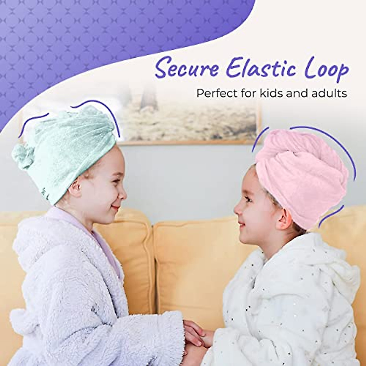 Turbie Twist Microfiber Hair Towel Wrap for Women and Men | 4 Pack | Quick Dry Turban for Drying Curly, Long & Thick Hair (Pink, Purple, Blue, Aqua)