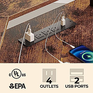 Rolanstar L Shaped Gaming Desk with LED Lights & Power Outlets, 55.1" Computer Desk with Full Monitor Stand & Storage Shelf, Corner Desk with Hooks, Rustic Brown Desk Reversible