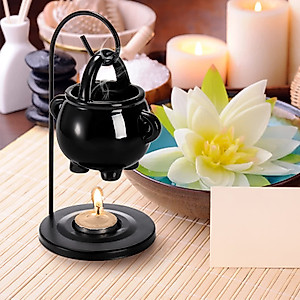 Jucoan 2 Pack Hanging Cauldron Oil Burner, Ceramic Essential Oil Wax Melt Burner Tealight, Witches Witchcraft for Halloween & Wiccan Rituals, Gothic Home Décor Gift