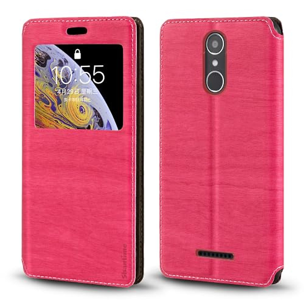 for Gigaset GS160 Case, Wood Grain Leather Case with Card Holder and Window, Magnetic Flip Cover for Gigaset GS160 (5”)