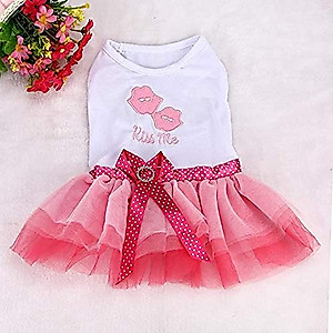 Dog Dress for Medium Dog Girl Apparel Clothes Cute Puppy Pet Costumes Cat Lace Tutu Mesh Dresses 2 Pcs M