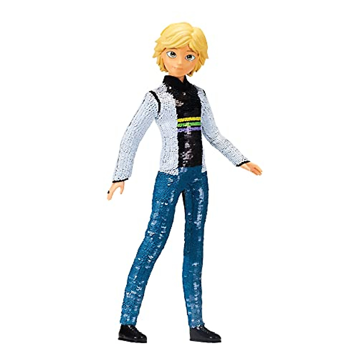 Miraculous Fashion Flip Adrien to Cat Noir 10.5” Action Doll Sequins