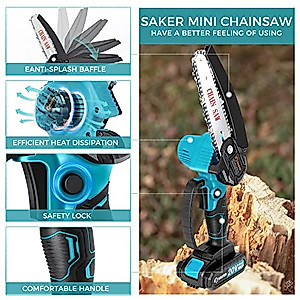 Saker Mini Chainsaw,6 Inch Portable Electric Chainsaw Cordless,2023 Upgrade Small Handheld Chain saw for Tree Branches,Courtyard, Household and Garden,By 2PCS 20V 1500mAh Batteries,Extra 3 PCS Chain