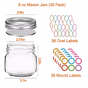 Mcupper 30 Pack Mason Jars 8 oz, Half Pint Canning Jars with Lids and Bands for Canning, Jam, Pickles & DIY