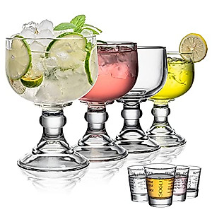 Margarita Schooner Beer Glasses 21 Oz Set of 4 With Extra Measuring Shot Glasses, Large Shrimp Cocktail Glasses Goblet, Large Stemmed Glasses With Thick Bottom for Coronaritas, Margaritas, Cocktails