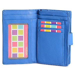 SADDLER Womens Luxurious RFID Protected Leather Large Bifold Purse Wallet with Centre Zipper Coin Purse | Ladies Designer Clutch Perfect for ID Coins Notes Debit Travel Cards | Gift Boxed - Blue