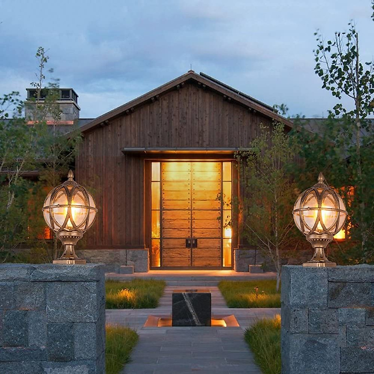 SYUFRE Outdoor Post Light Fixture IP65 Exterior Rainproof Glass Post Lanterns Globe Post Lamp Fence Table Light Lawn Garden Landscape Lamp for Courtyard Decorative Lighting