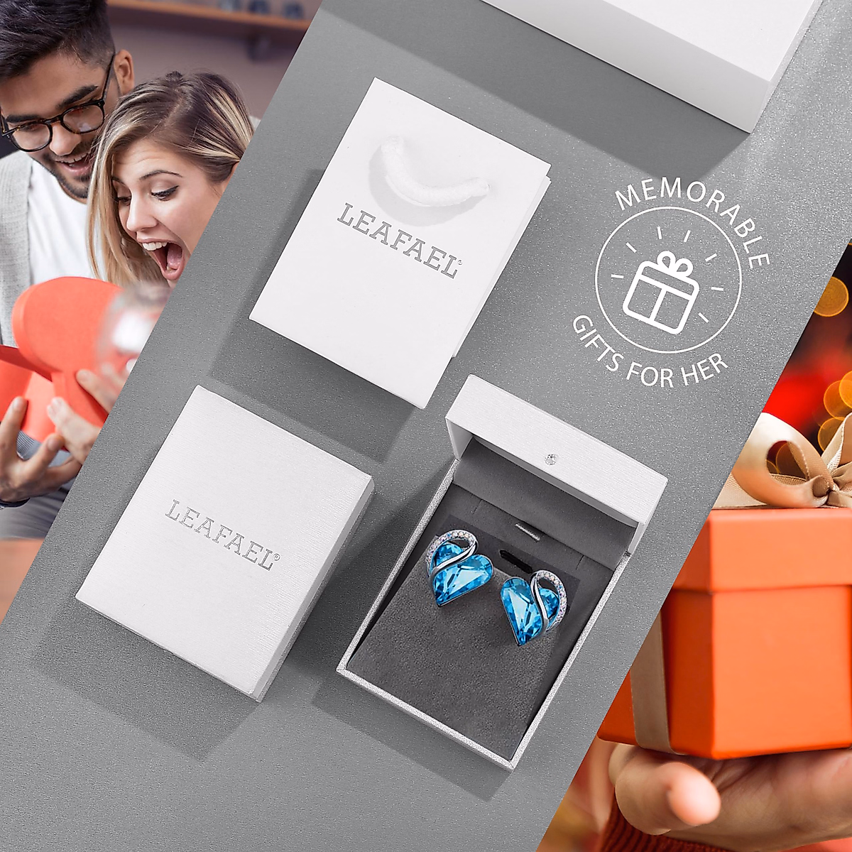 Leafael Infinity Love Heart Stud Earrings for Women, Silver Tone Fashion Statement Jewelry, Birthday Gifts for Mom Wife Girlfriend, December Birthstone Crystal, Turquoise Aquamarine Blue