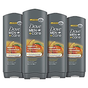 DOVE MEN + CARE Body Wash Rejuvenating Mango + Cedarwood 4 Count for Men with 24-Hour Nourishing Micromoisture Technology 18 oz