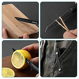 Omesio Slim Pocket Folding Knife, Tanto Folding Knife with Clip and Sheath, EDC Gentleman's Knife with Liner Lock, Flipper Open for Outdoor Camping and Survival, as Gifts for Men Women, Black