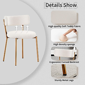 HAIZAO Modern Dining Chairs Set of 4, Round Upholstered Boucle Sherpa Dining Chairs, Curved Backrest Kitchen Dining Room Chairs, Mid-Century White Dining Chair with Golden Metal Legs