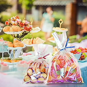 JESTAR Cellophane Treat Bags, 100PCS 5x7 Treat Bags with Ties Goodie Bags Iridescent Cellophane Bags Party Favor Bags for Kids Birthday Party Favors, Valentines Easter Halloween Weddings Baby Shower