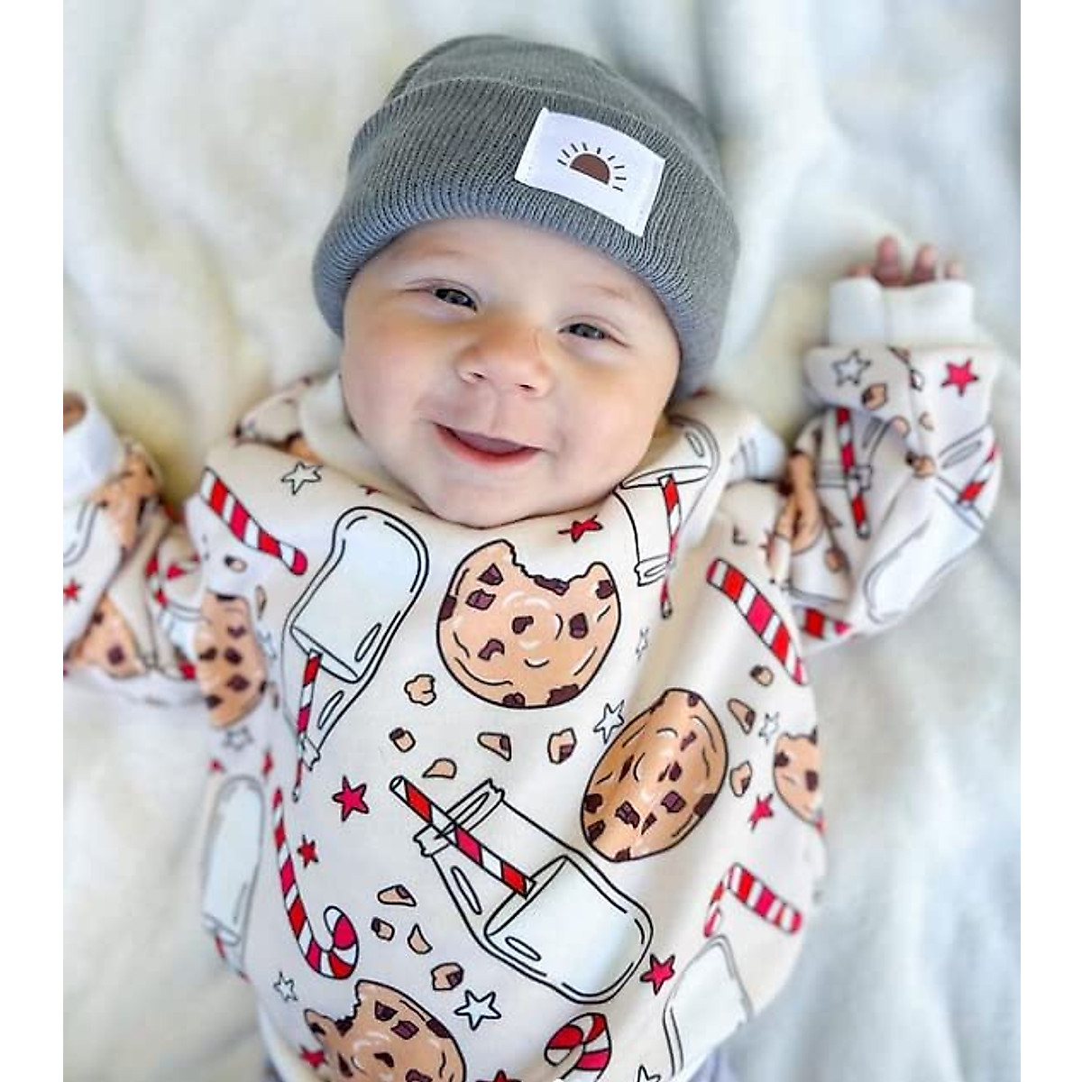 Cevoerf Infant Baby Girl Boys Christmas Outfit - Oversized Xmas Cookie Print Romper Sweatshirt Christmas Clothes