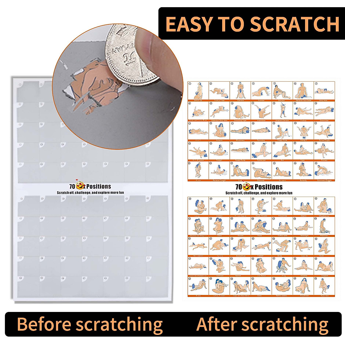 POSHTAIL 140 Adventure Challenge Couples Scratch Off Cards, Date Deck Scratch Off Posters for Couple