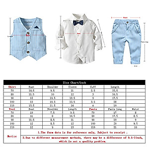Tem Doger Baby Boys Formal Suit Toddler Gentleman Set Dress Slim Fit Long Sleeve Shirt+Blue Vest+Pants Outfits Tuxedo (90/12-18 Months, blue2)
