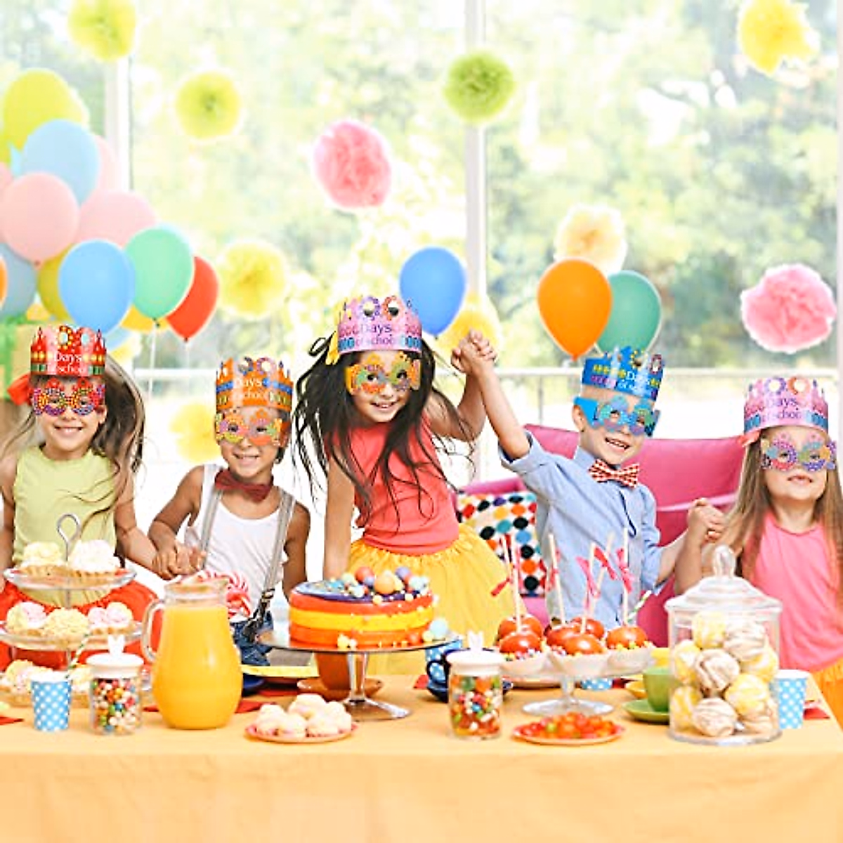 48 Pcs 100 Days of School Party Supplies 100th Day of School Crown Bulk Rhinestone Star Eyewear Glasses and Crowns 100 Days School Paper Party Hats and Eyeglasses for Kids School Classroom Decoration