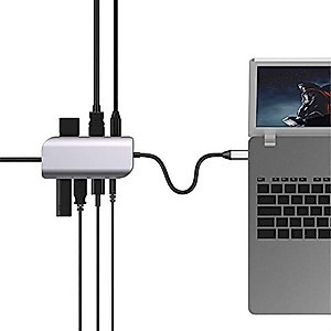 ZPLJ High-Speed 9 in 1 Hub with Ethernet Port 4K HDMI 3 USB 3.0 and USB-C Power Delivery 3.5mm Audio Support SD TF Card Reader Compatible for Flash Drive Laptops USB Hub Adapter Portable