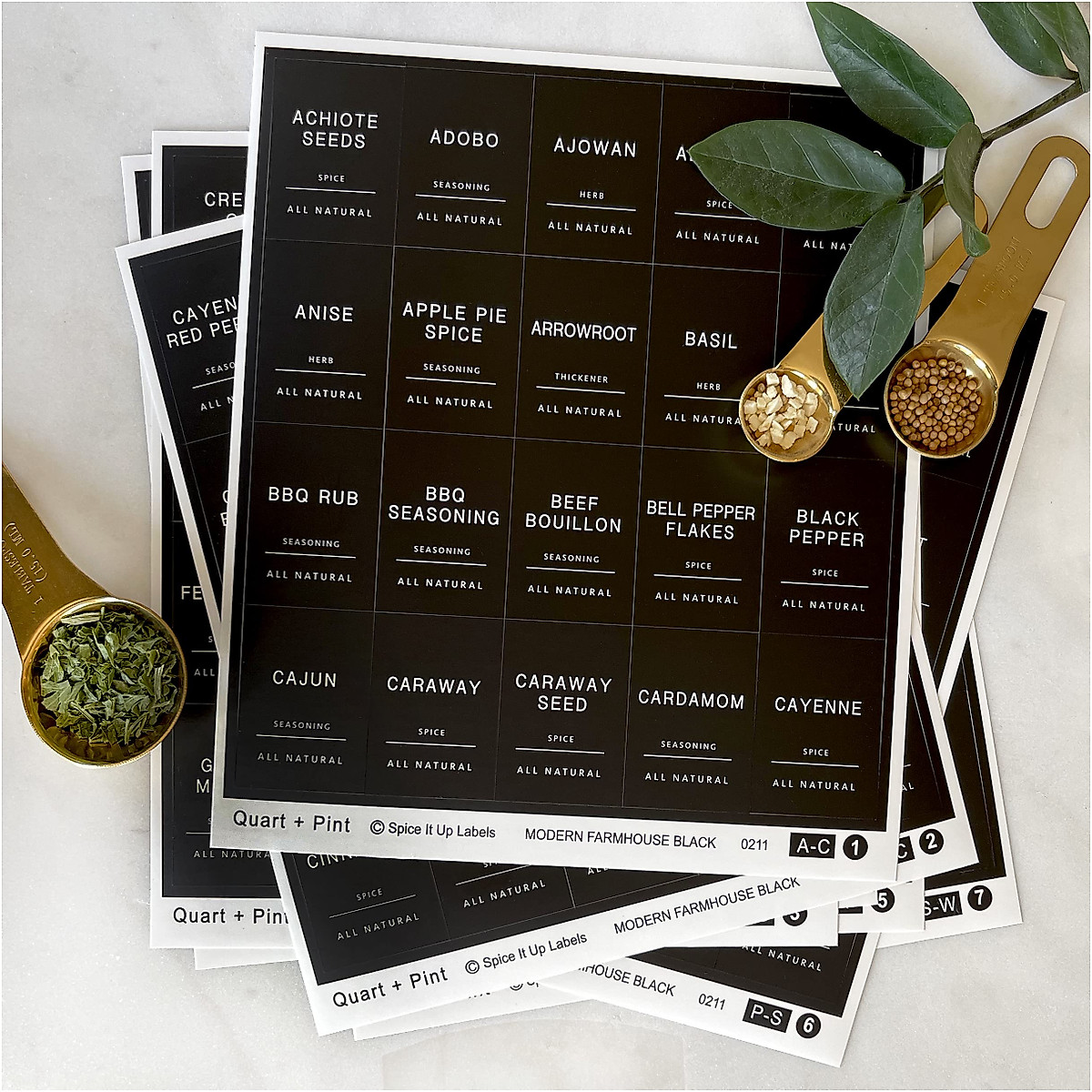 Quart + Pint 160 Spice Jar Labels: Minimalist Matte Black Sticker White Text. Waterproof Stickers. Organization for Jars Bottles Containers Bins. Storage Rack Systems for Kitchen & Pantry Labels.