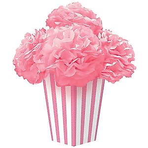 Amscan Dainty New Stripes Fluffy Flower Party Centerpiece, 10.8 x 10.5, Pink