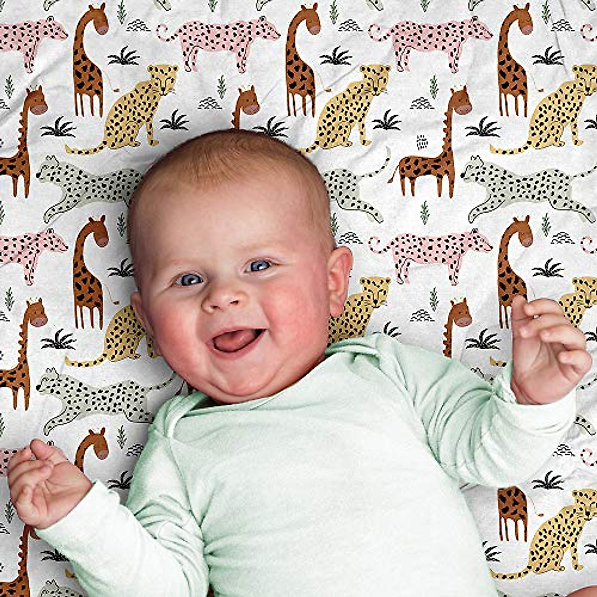 Aenne Baby Muslin Swaddle Blanket for Boys & Girls, Infant Toddler Quilt, Luxurious Wrap, Soft and Silky Stroller & Nursing Cover, Safari Animals Giraffe Cheetah Lion Blankie, Large 47"x 47", 1 Pack