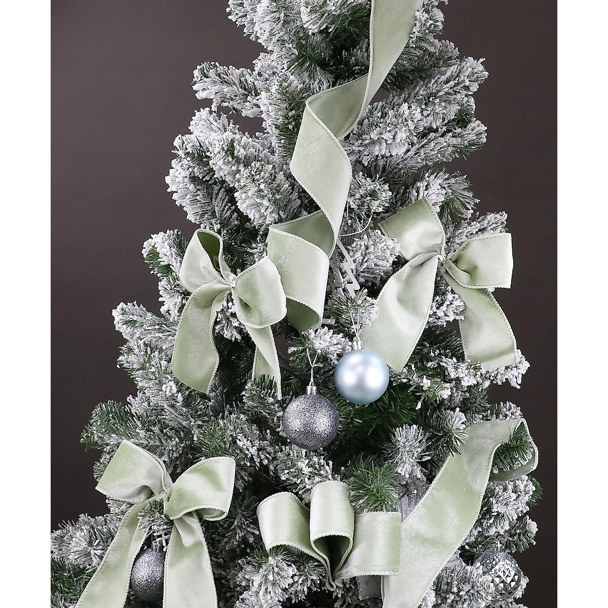 DINDOSAL Sage Green Velvet Ribbon Wired 2.5" x 10 Yards Green Christmas Ribbon Wired Edge Christmas Tree Wired Ribbon for Wreaths, Tree Topper Bows, Crafts, Home Decor, Gift Wrapping