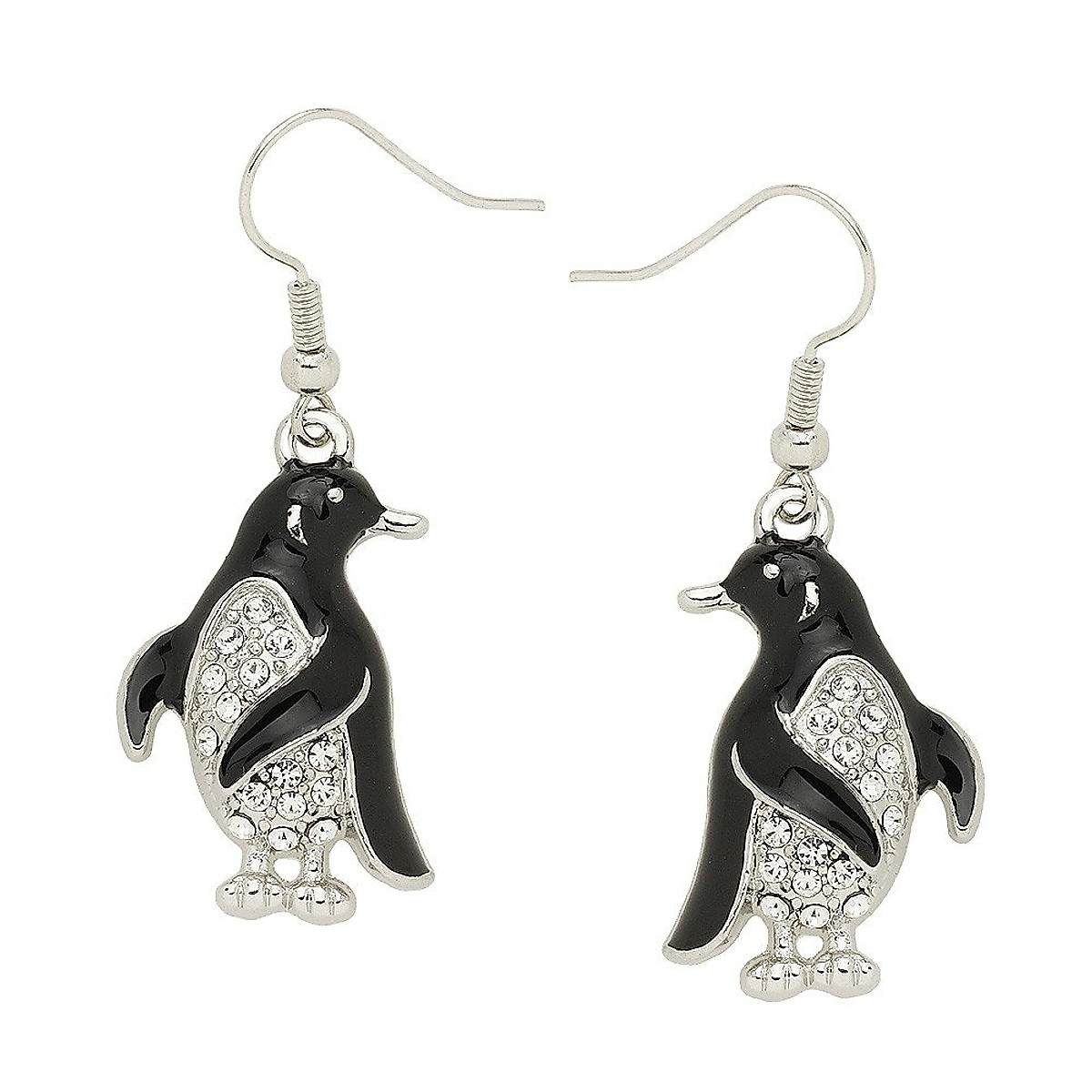 Liavy's Penguin Fashionable Earrings - Enamel - Fish Hook - Sparkling Crystal - Unique Gift and Souvenir